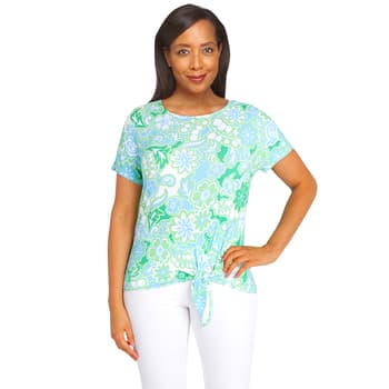 Womens Ruby Rd. Must Haves II Floral Tee- Waterfall - Boscov's