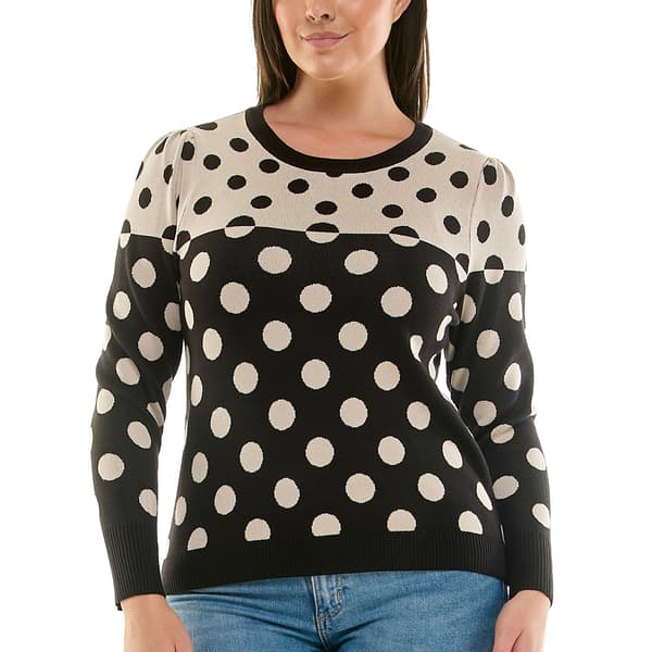Petite Zac & Rachel Long Sleeve Polka Dot Knit Sweater - Boscov's