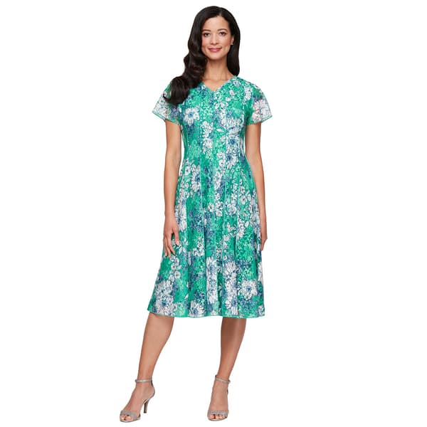Womens SLNY Short Sleeve Floral V-Neck Lace A-Line Dress - Boscov's