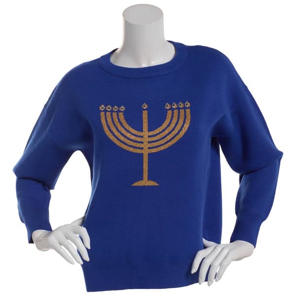 Womens Rio & Rian Long Sleeve Crew Neck Menorah Sweater - Boscov's