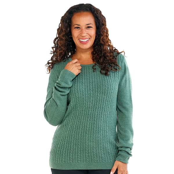 Petite Napa Valley Long Sleeve Cable Front Crew Neck Sweater - Boscov's