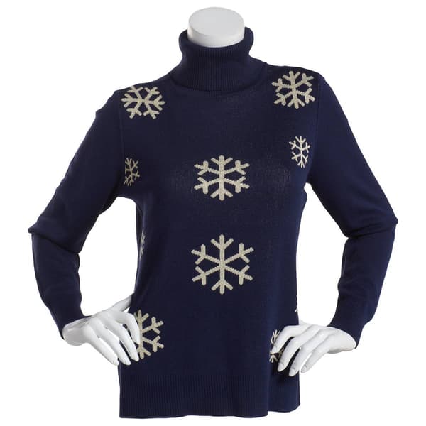 Plus Size Retrology Long Sleeve Turtleneck Lurex Snowflake Sweater ...