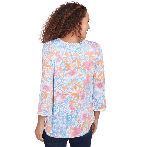 Womens Ruby Rd. Watercolor Dreams Lace Pleated Floral Blouse - Boscov's
