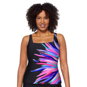 Womens Reebok High Energy Square Neck Swim Tankini Color Theory - Boscov's