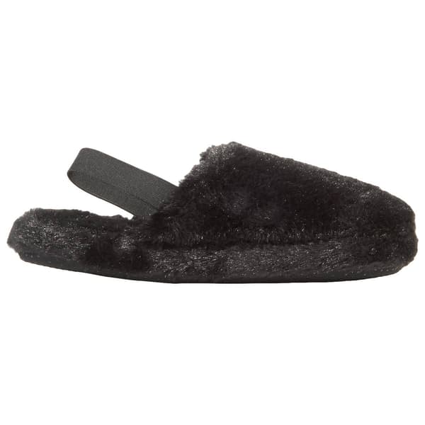 Womens Capelli New York Solid Black Faux Fur Slippers w/ Backstrap ...