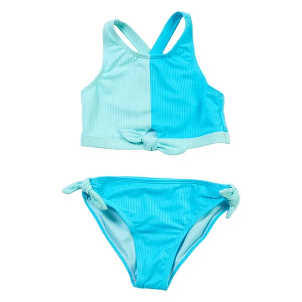 Girls 7 16 Angel Beach Ocean Color Block Rib Hi Neck Swim Set Boscovs