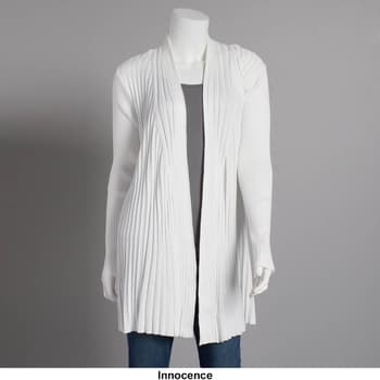 Petite Birch Long Sleeve Solid Pleat Rib Fan Back Cardigan - Boscov's