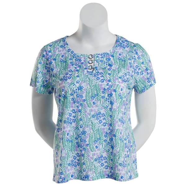 Petite Preswick &Moore® Short Sleeve 3-Ring Herringbone Print Top ...