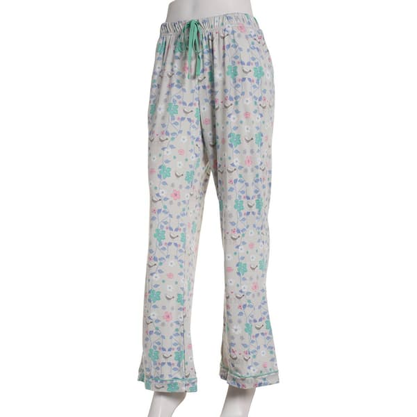 Petite Muk Luks Cloud Knit Bird Floral Pajama Pants w/Piping - Boscov's
