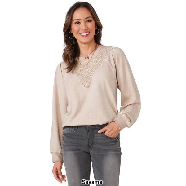 Womens Democracy Blouson Sleeve Lace Applique Solid Sweater - Boscov's