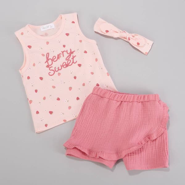 Baby Girl (12-24M) René Rofé® 3pc. Berry Sweet Top & Shorts Set - Boscov's
