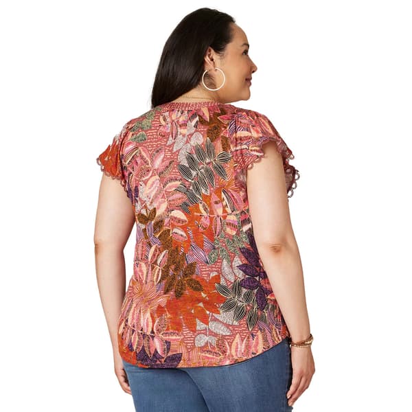 Plus Size Democracy Short Sleeve Half Placket Floral Blouse Boscovs