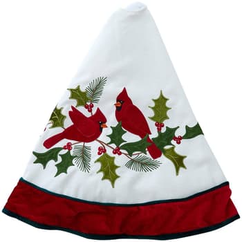 This 48in. White Linen Tree Skirt with Applique Cardinal - Boscov's