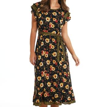 Womens Perceptions Double Ruffle Maxi Floral Sleeve Dress - Boscov's