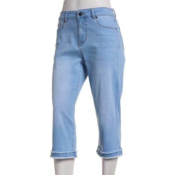Petite Bleu Denim Double Fray Hem Denim Capris - Boscov's