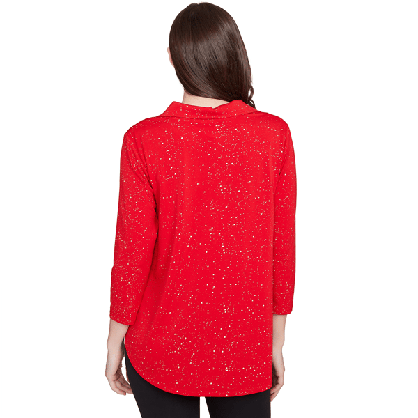Petite Ruby Rd. Red Allure V Neck Metallic Speckled Blouse - Boscov's