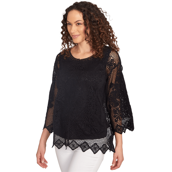 Petite Ruby Rd. Bali Bliss Medallion Faux Crochet Blouse - Boscov's