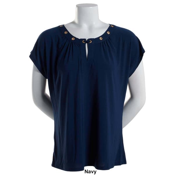 Petite Notations Short Sleeve Solid Basic Shell Blouse - Boscov's