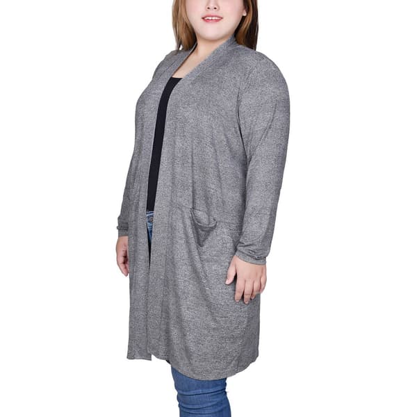 Plus Size NY Collection Long Sleeve Brushed Cardigan w/ Pocket - Boscov's