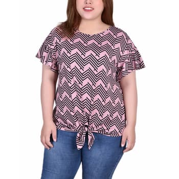 Plus Size NY Collection Short Bell Sleeve Print ITY Top - Lilas - Boscov's