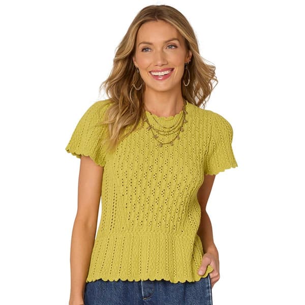 Petite Democracy Short Sleeve Scallop Hem Sweater - Boscov's
