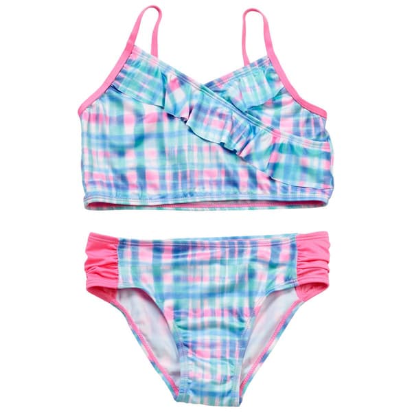 Girls (7-16) Pink Platinum® 2pc. Happy Watercolor Plaid Swim Set - Boscov's