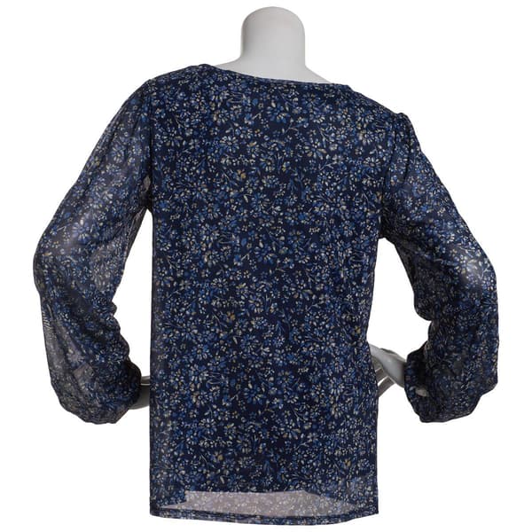 Womens Preswick & Moore® Long Sleeve Mesh Floral V-Neck Blouse - Boscov's