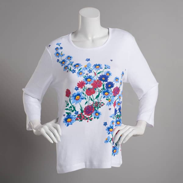 Plus Size Bonnie Evans 3/4 Sleeve Placement Floral Tee - Boscov's