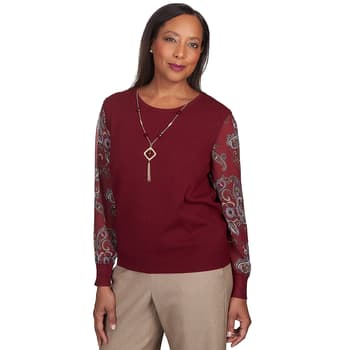 Petite Alfred Dunner Mulberry Street Paisley Sleeve Sweater - Boscov's