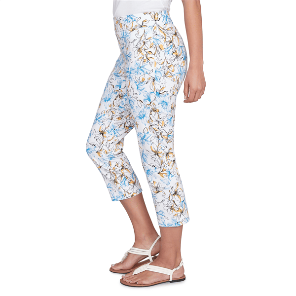 Petite Emaline Boston Pull On Floral Cropped Capri Pants - Boscov's
