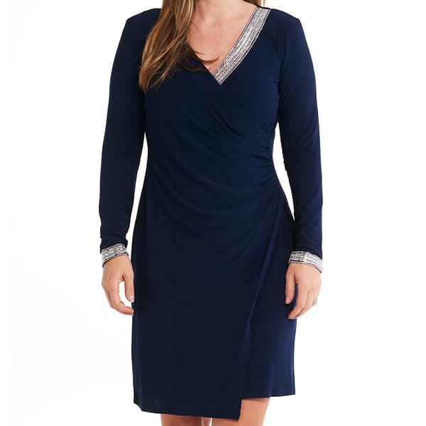 Petite MSK Long Sleeve Rhinestone Trim Solid Sheath Dress - Boscov's