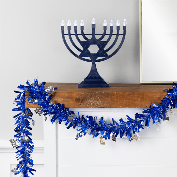 Northlight 50ft. Blue & Silver Menorah Hanukkah Tinsel Garland - Boscov's