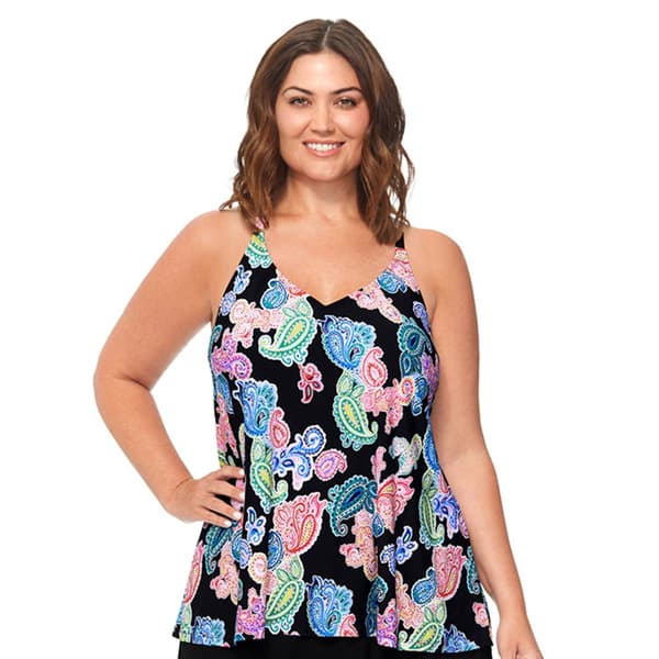 Plus Size Leilani Racerback Paisley Tankini Swim Top - Boscov's