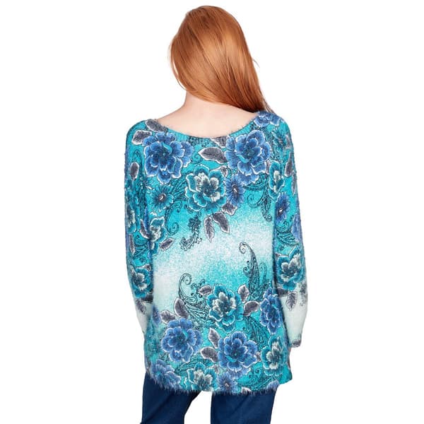 Womens Ruby Rd. Mint Condition Floral Ombre Furry Eyelash Sweater ...