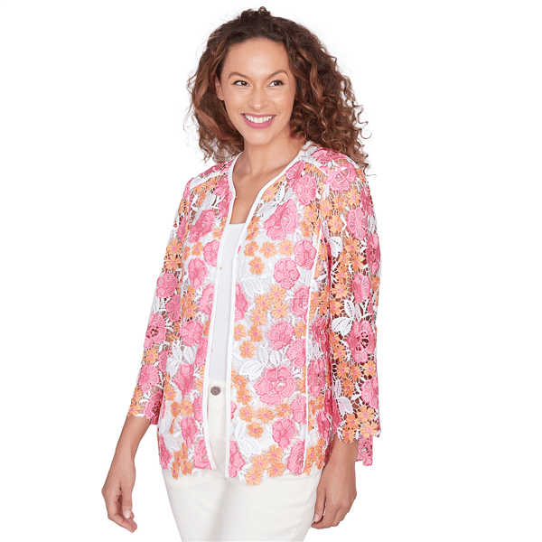 Womens Ruby Rd. Color Crush 3/4 Sleeve Floral Lace Cardigan - Boscov's