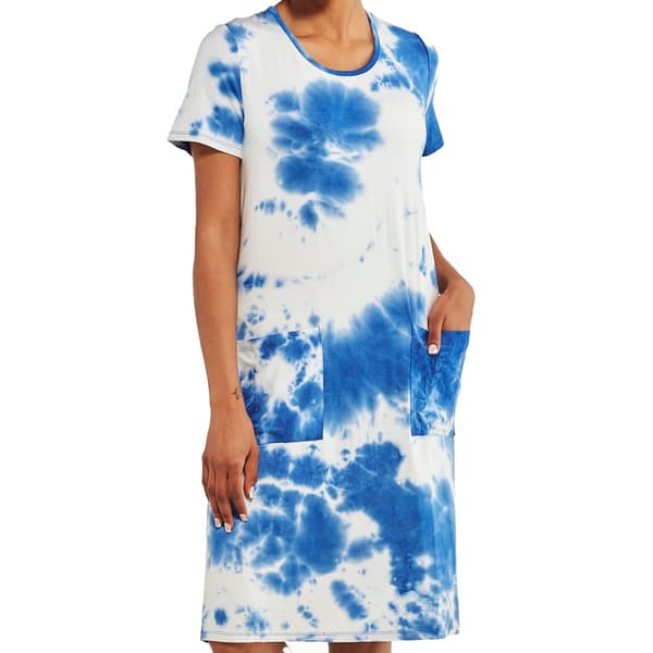Womens Nina Leonard Short Sleeve Tie Dye Shift Dress with Pockets ...