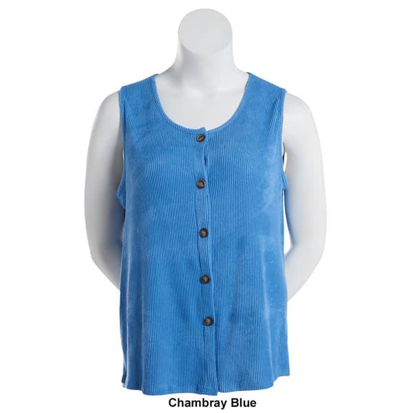 Plus Size Notations Sleeveless Button Front Solid Tank Top - Boscov's