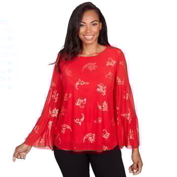 Womens Ruby Rd. Ready for Red Foil Scroll Screened Blouse - Boscov's