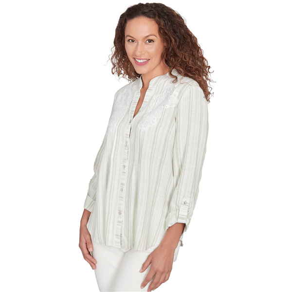 Plus Size Ruby Rd. Tropical Oasis Yarn Dye Stripe Button Front - Boscov's