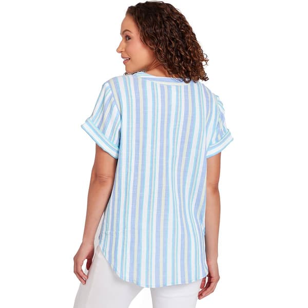 Petite Ruby Rd. Bali Blue Woven Embroidered Stripe Blouse - Boscov's