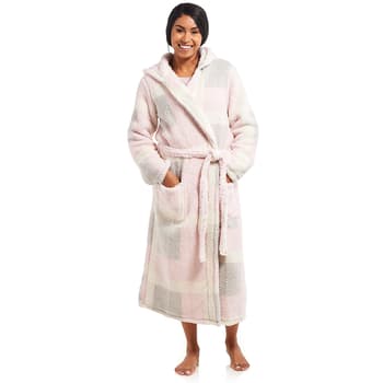 Womens Jessica Simpson Oversized Plaid Sherpa Hooded Robe-Pink - Boscov's