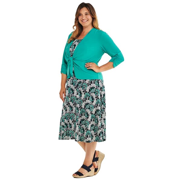 Plus Size Perceptions 3/4 Sleeve Tie Damask Jacket Dress - Boscov's