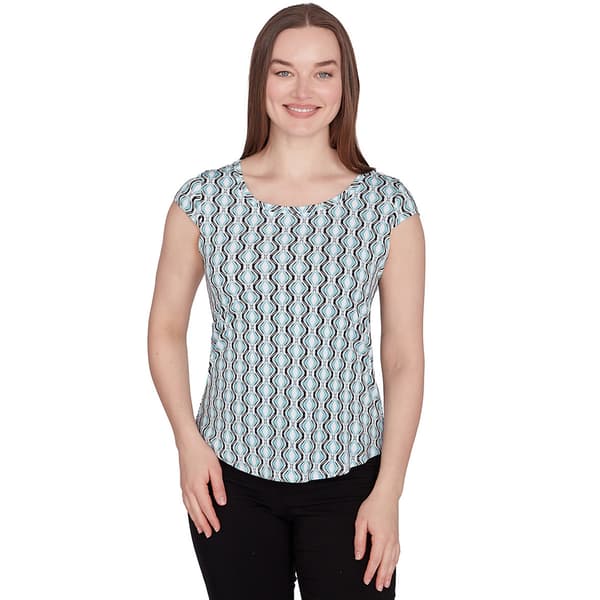 Petite Emaline Easy Knit Tops Cap Sleeve Geo Wave Tee - Boscov's