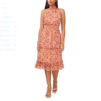 Womens MSK Sleeveless Chiffon Floral Smock Waist Midi Dress - Boscov's