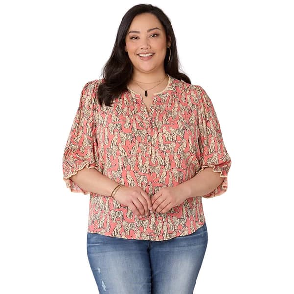 Plus Size Democracy Elbow Lantern Sleeve Woven Blouse Boscovs