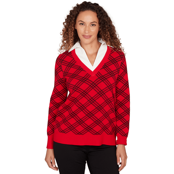 Womens Emaline Holiday Items Long Sleeve Two in One Plaid Sweater ...