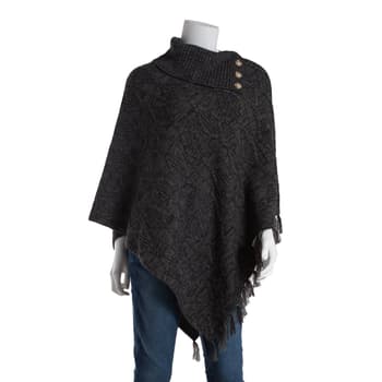 Womens Tint & Shadow Split Neck Solid Cabled Side Fringe Poncho - Boscov's