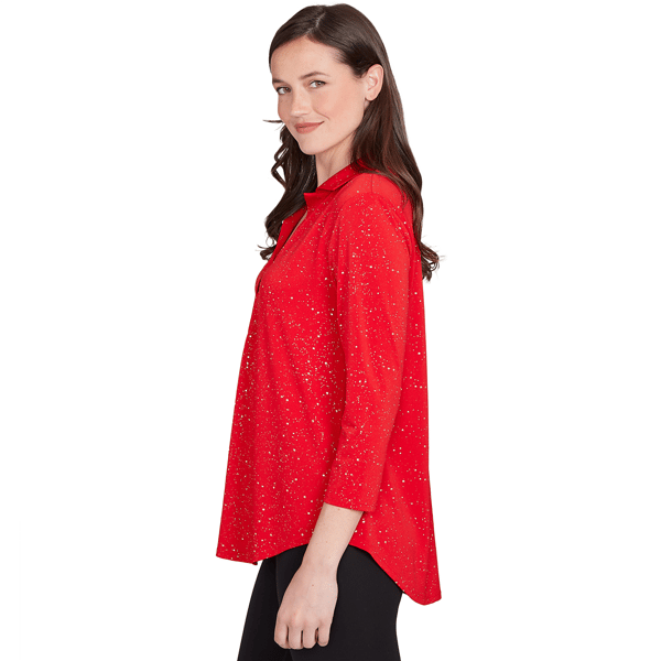Petite Ruby Rd. Red Allure V Neck Metallic Speckled Blouse - Boscov's