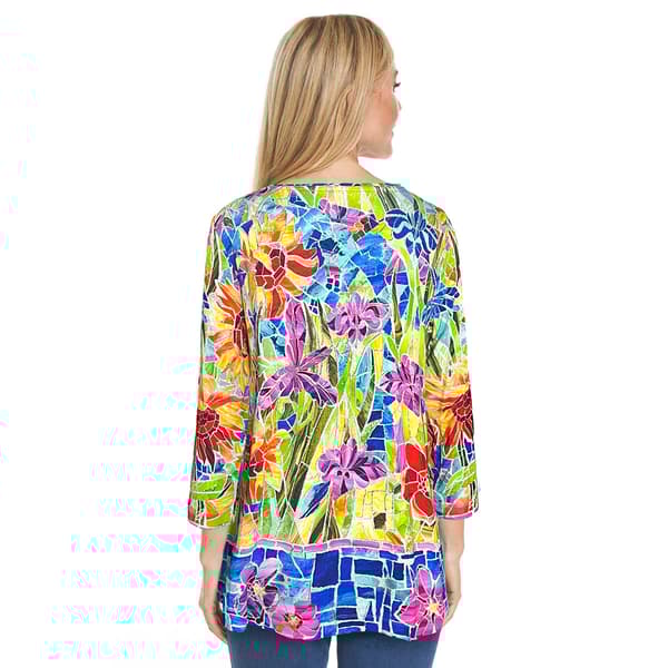 Womens Ali Miles 3/4 Sleeve Floral Abstract Tile Side Slit Blouse ...