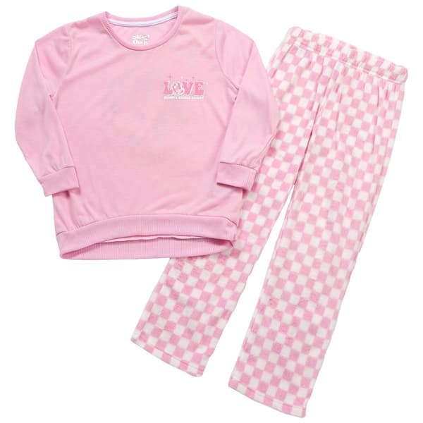 Girls (7-16) Sleep On It Love Top & Minky Checker Pajamas - Pink - Boscov's